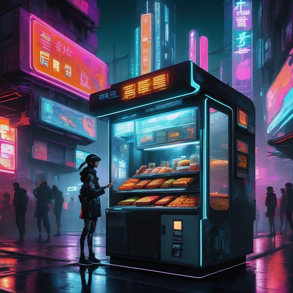 Futuristic NEON vending machine - ⚠️ consume products at own risk - AI ...