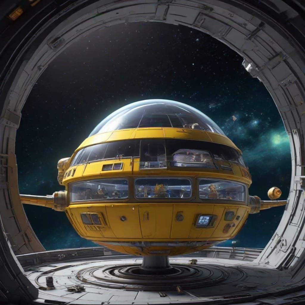 the simpsons looking at a futuristic multi ship docking port in outer ...