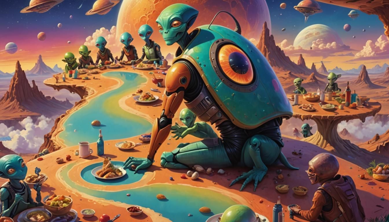 Alien lunch - AI Generated Artwork - NightCafe Creator