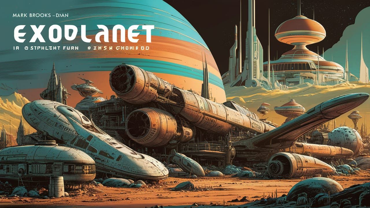 exoplanet; schrottplatz für alte raumschiffet,ürkis,orange,bronze,grün - AI Generated Artwork ...