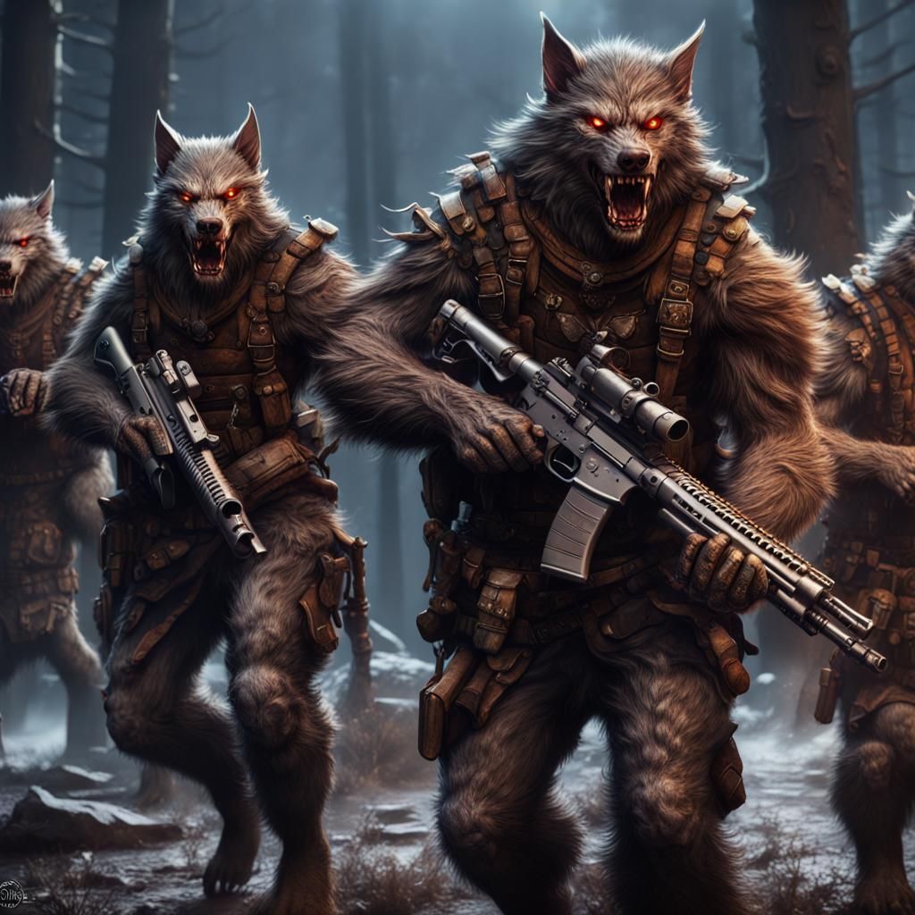 Werewolf army, with guns - AI Generated Artwork - NightCafe Creator