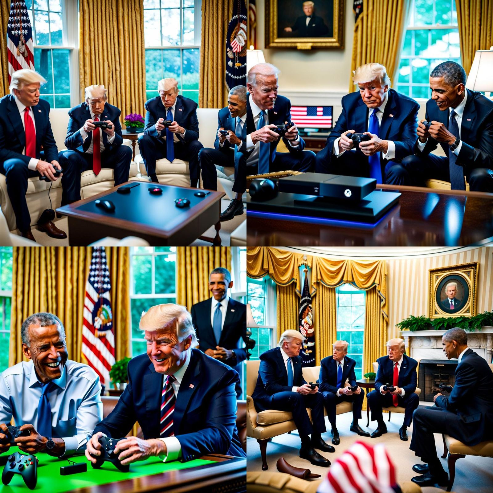 Joe Biden, Donald Trump and Barack Obama playing Xbox at the White ...
