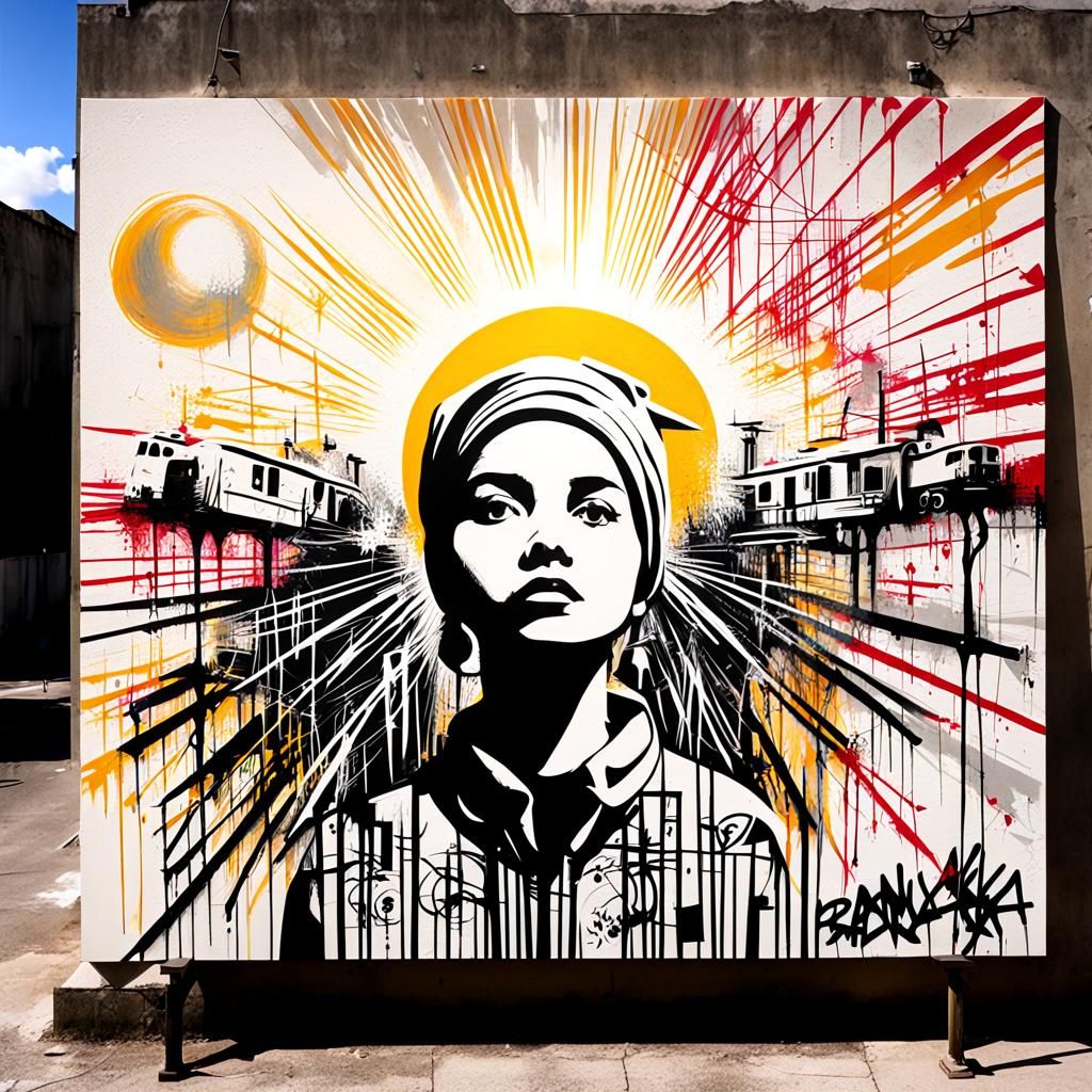 Bansky and retna collaberate on a canvas intricately detailed graffiti ...