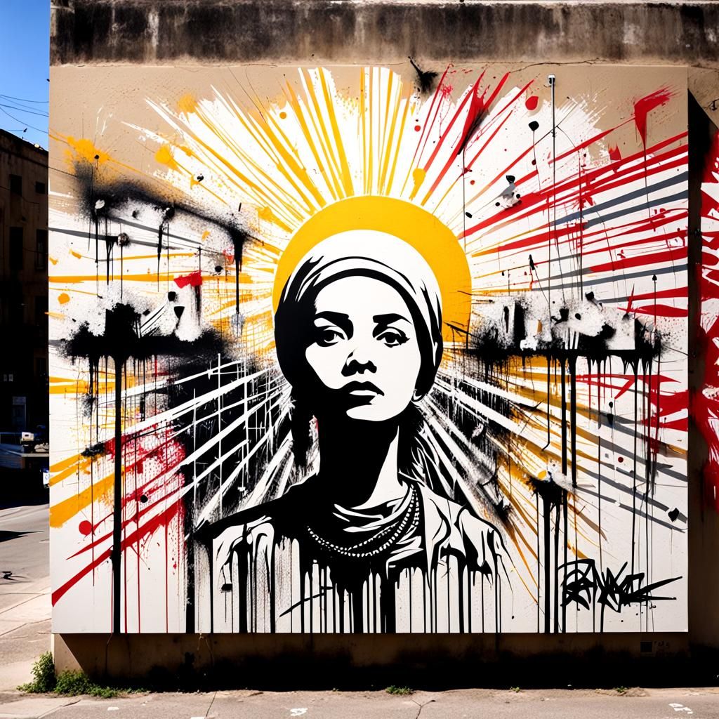 Bansky and retna collaberate on a canvas intricately detailed graffiti ...