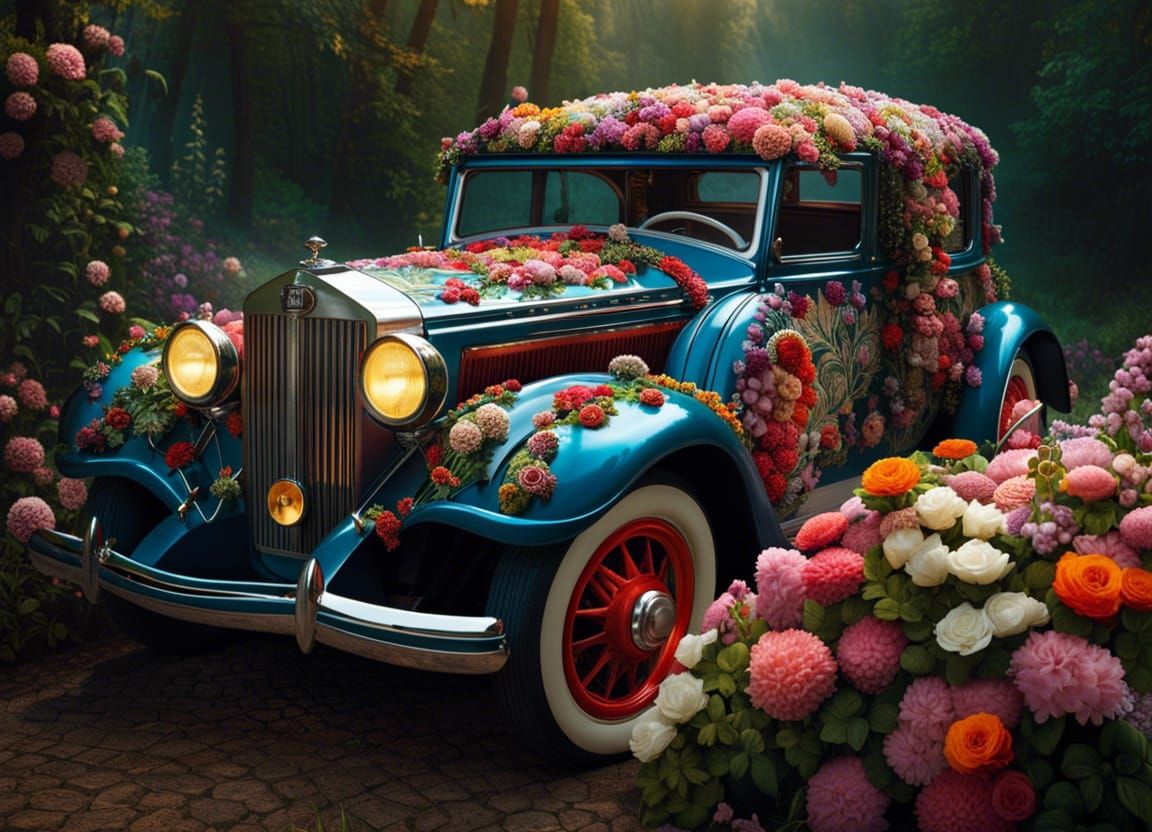 Old car covered with flowers - AI Generated Artwork - NightCafe Creator