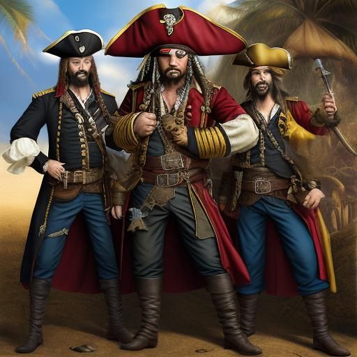 Pirate Captain and three pirates sharing the gold - AI Generated ...