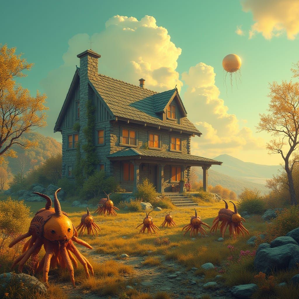 Rustic Farmhouse on a Distant Alien Planet in Vibr... - AI Art