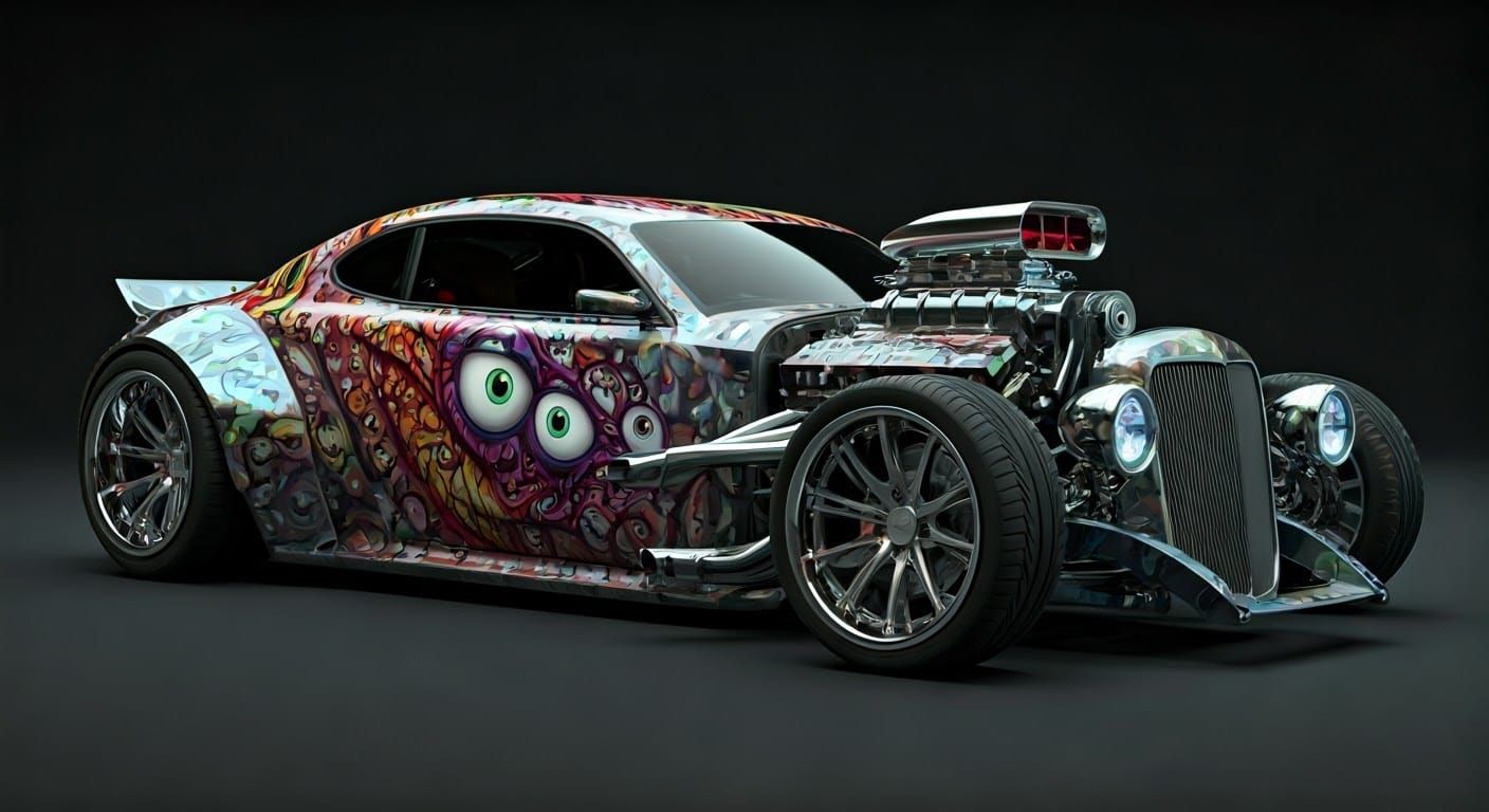 Futuristic Hot Rod Drift Car with Neon-Lit Graphic... - AI Art