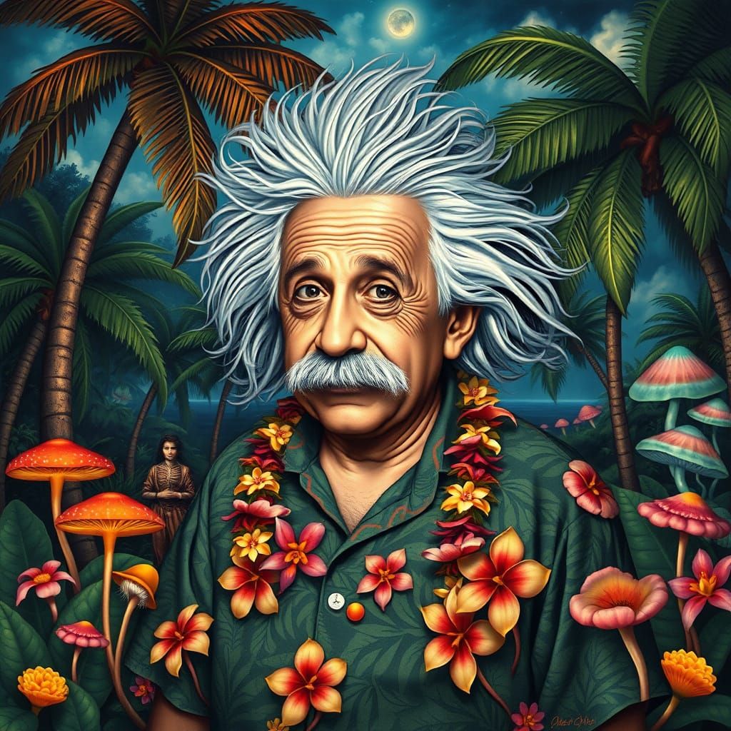Einstein in Vibrant Tropical Hieronymus Bosch Styl... - AI Art
