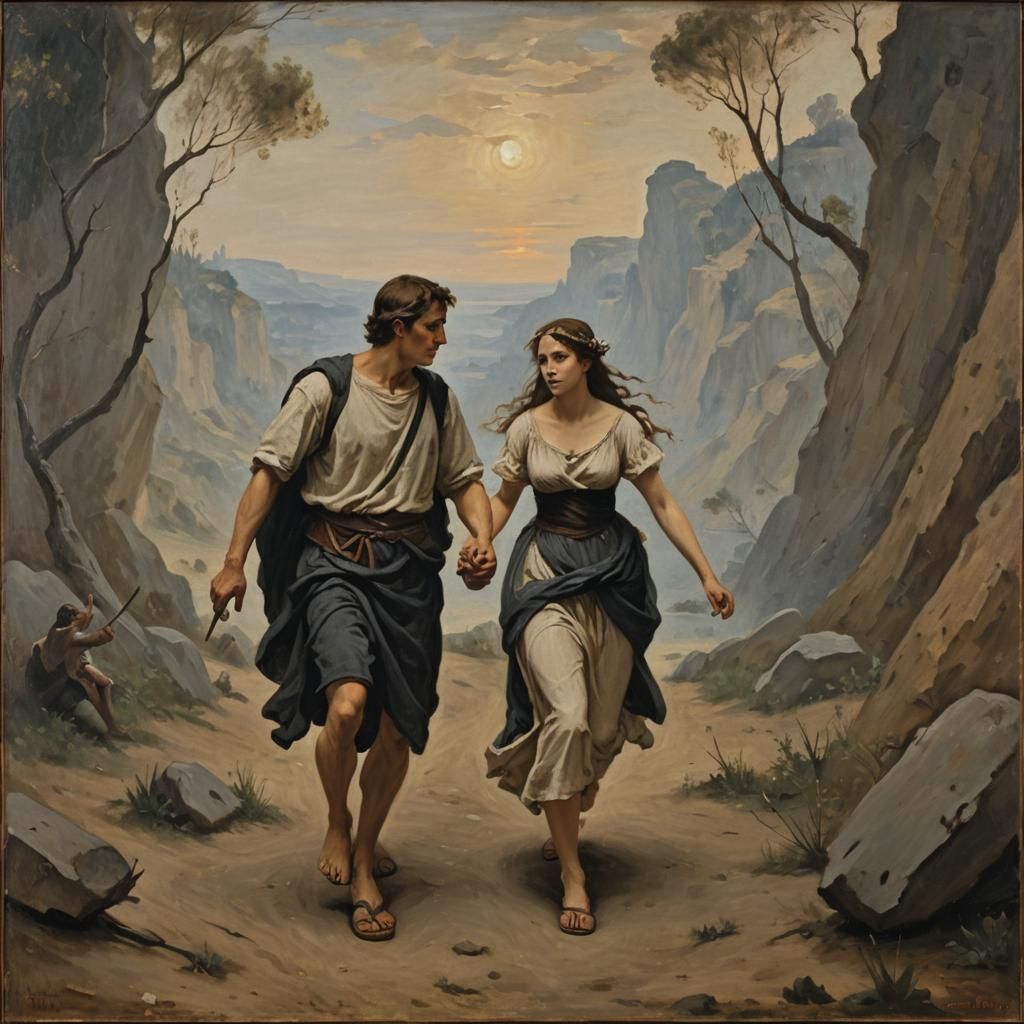Orpheus Leading Eurydice from the Underworld - AI Generated Artwork ...