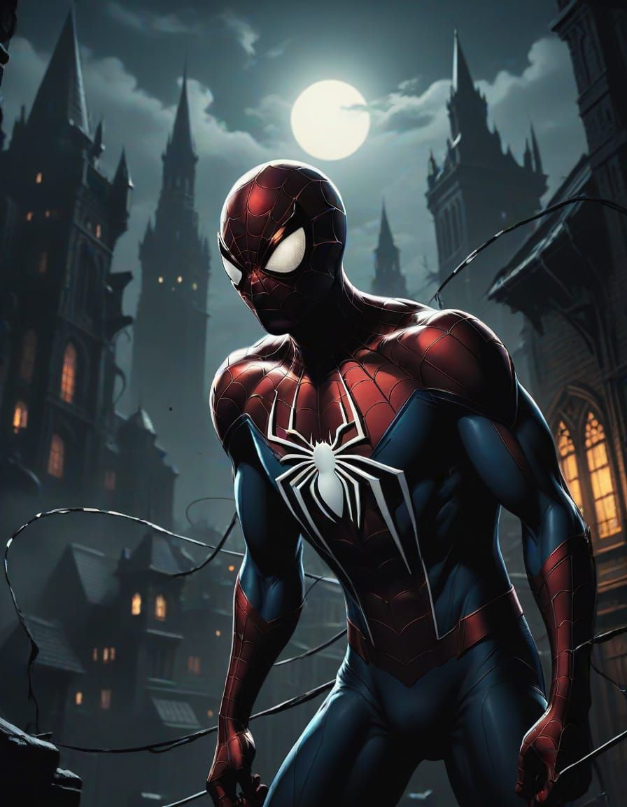Gothic Spider-Man - Dark Fantasy Spider-Man in Gothic Citysc...