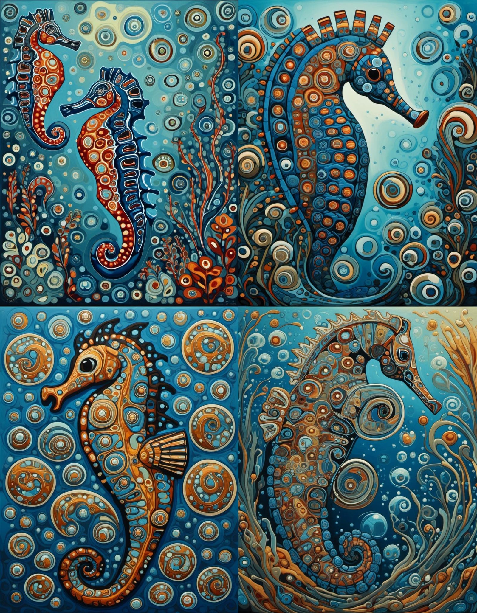 underwater scene, perfect anatomy seahorse, seaweed, bubbles rising ...