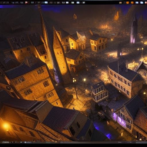 Small Medieval Town at Night - AI Generated Artwork - NightCafe Creator