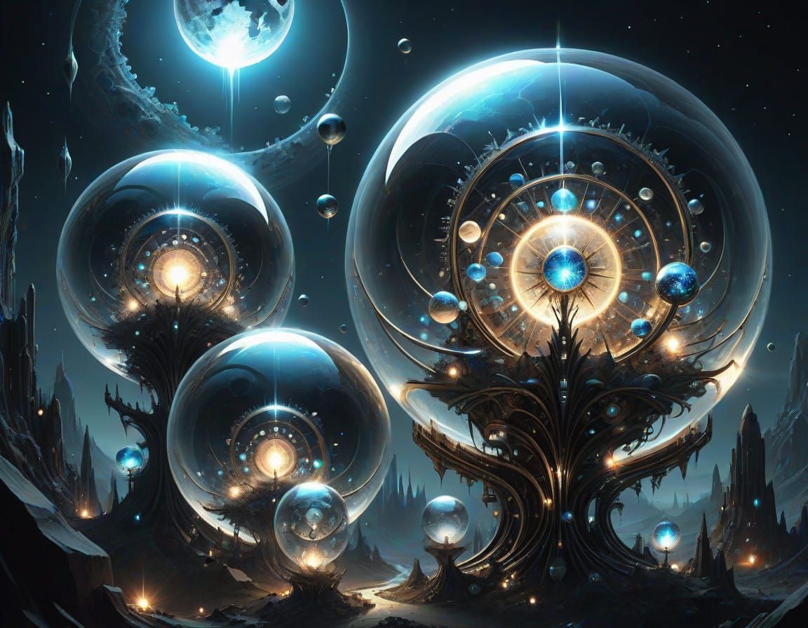 Surreal Teslapunk Orbs Dance in Fractal Harmony - AI Art