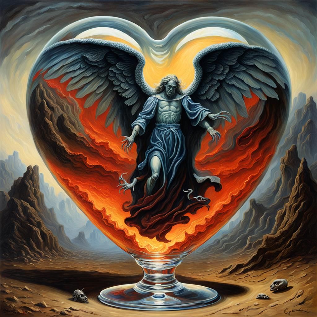 Angel and Demon inside a glass heart oil painting by James Gurney ...