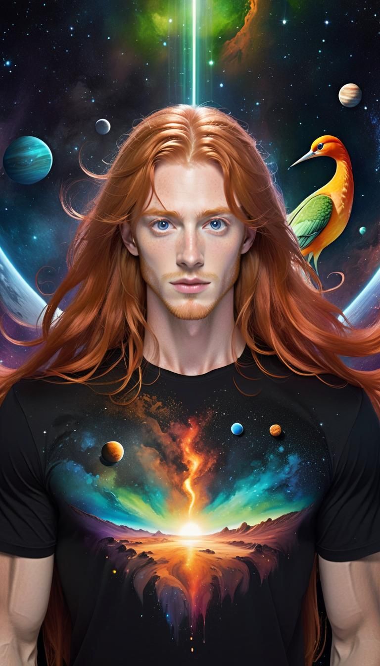Planetary scene with ginger man and bird - AI Generated Artwork ...