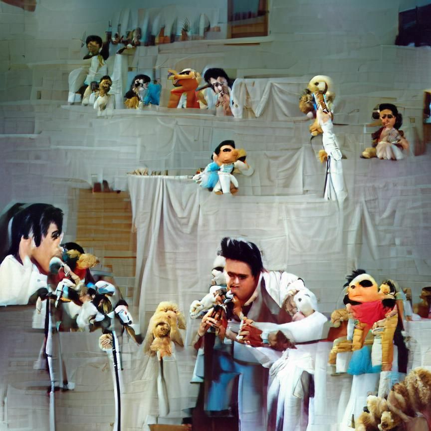 elvis singing with puppets - AI Generated Artwork - NightCafe Creator