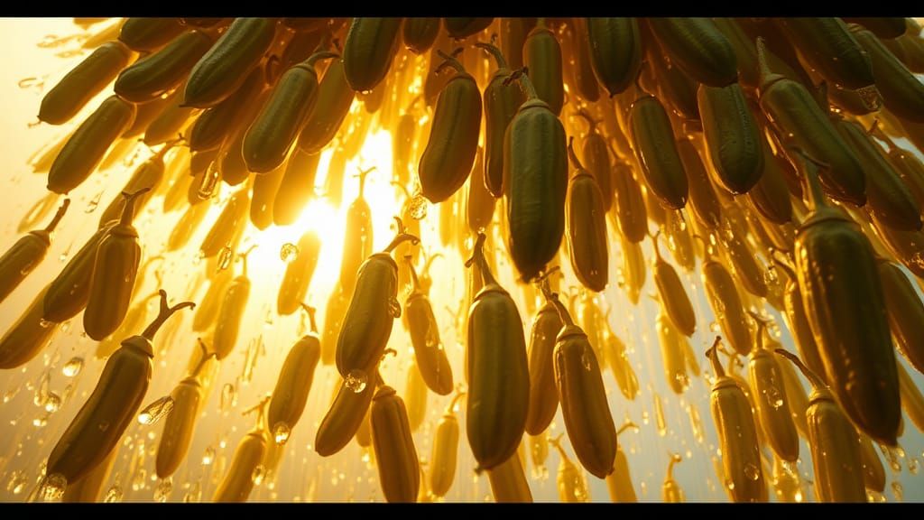 A huge amount of pickles falling from the sky