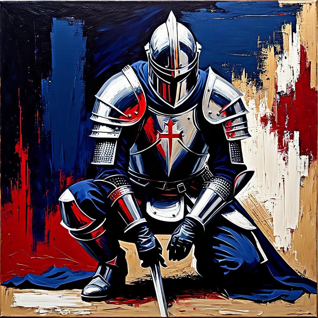 Templar Knight in a kneeling position, deep indigo-crimson accents ...