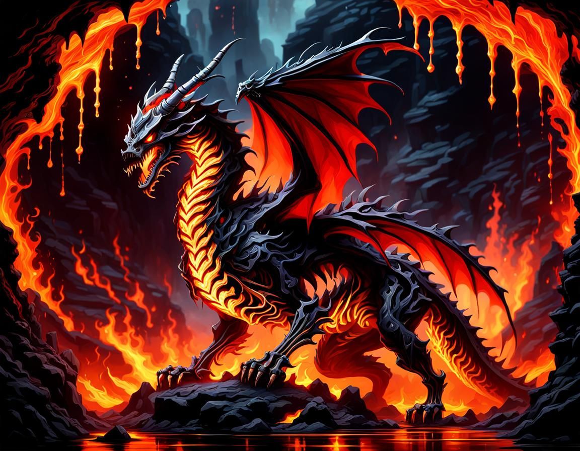 Skeleton dragon filled with the fire of death - AI Generated Artwork ...