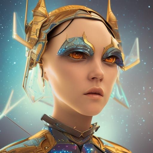 a Portrait of a mythical of female galactic warrior, D&D, sci-fi ...