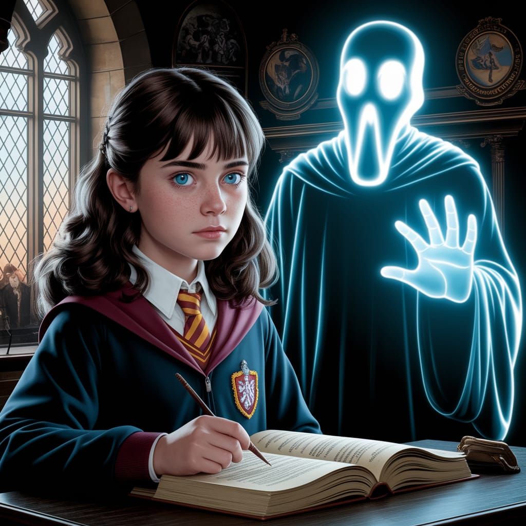 Hogwarts Student Studies Ancient Runes with Ghost ... - AI Art