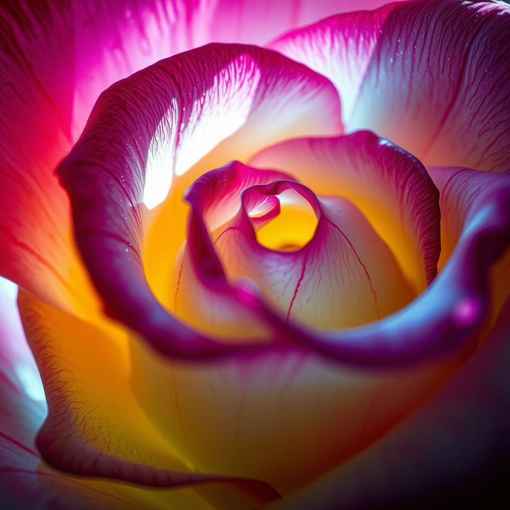 Abstract view, macro photography of rose veins volumetric lighting ...
