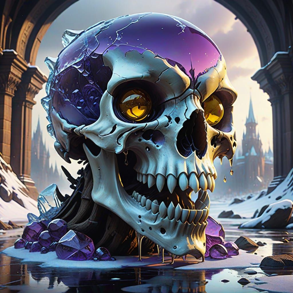 Frozen Raptor Skull in Dark Fantasy Ice Sculpture - AI Art