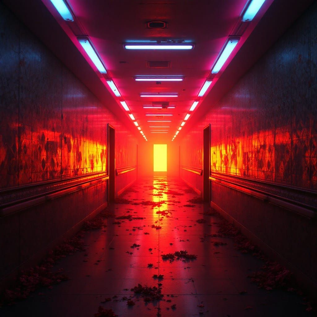 Liminal spaces (2) - Ethereal Abandoned Corridor Under Neon ...