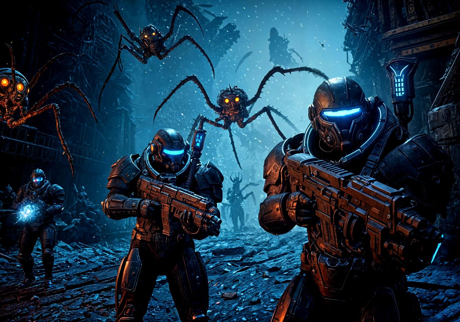 Ambush! - Epic Cyberpunk Battle in Deep, Dark Colors