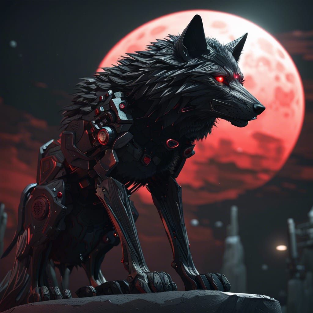 Robotic black wolf - AI Generated Artwork - NightCafe Creator