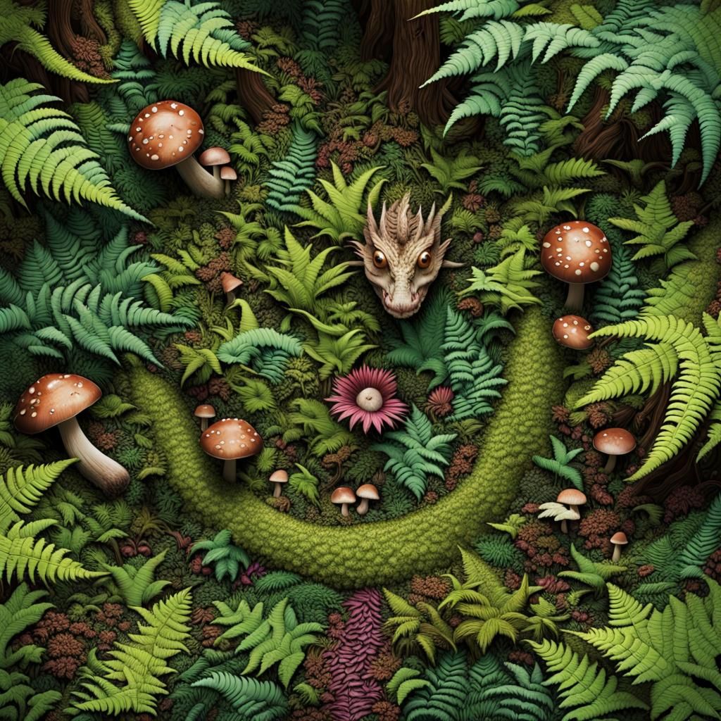 Fantastical Forest Floor Scene in Whimsical Style - AI Art
