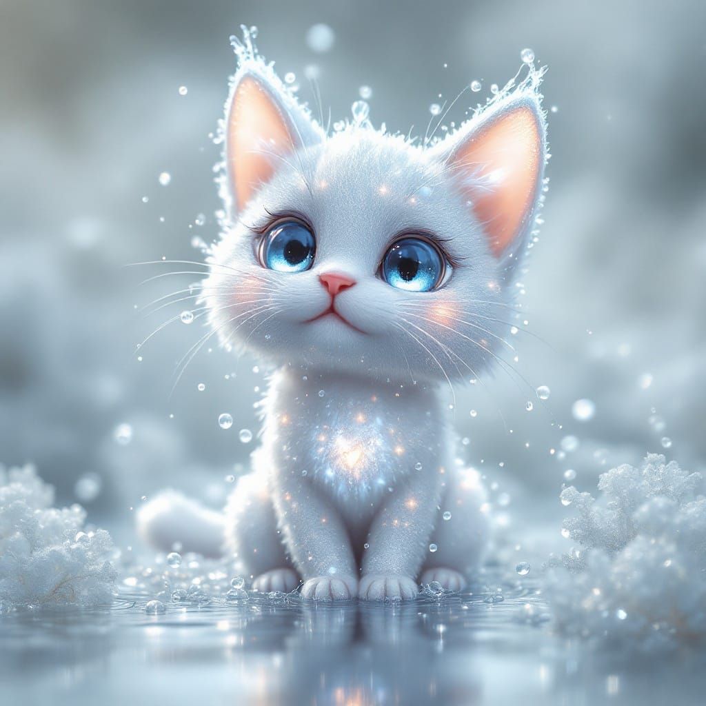 Whimsical Chibi Cat in Ethereal Misty Background - AI Art