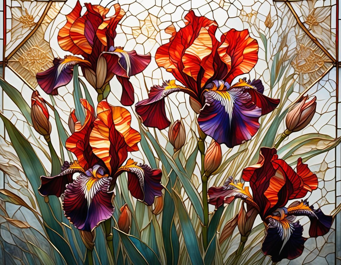 Crimson iris stained glass - AI Generated Artwork - NightCafe Creator