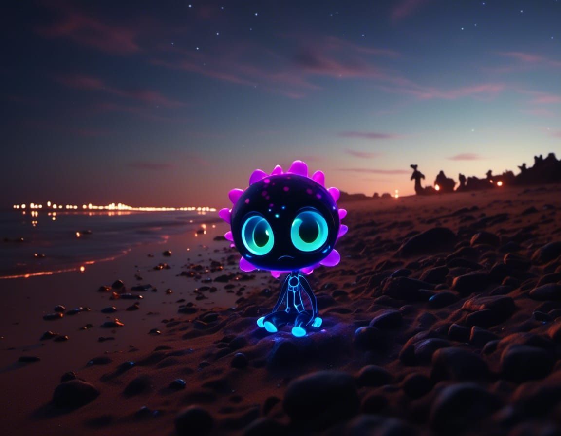 Alien at the beach - AI Generated Artwork - NightCafe Creator