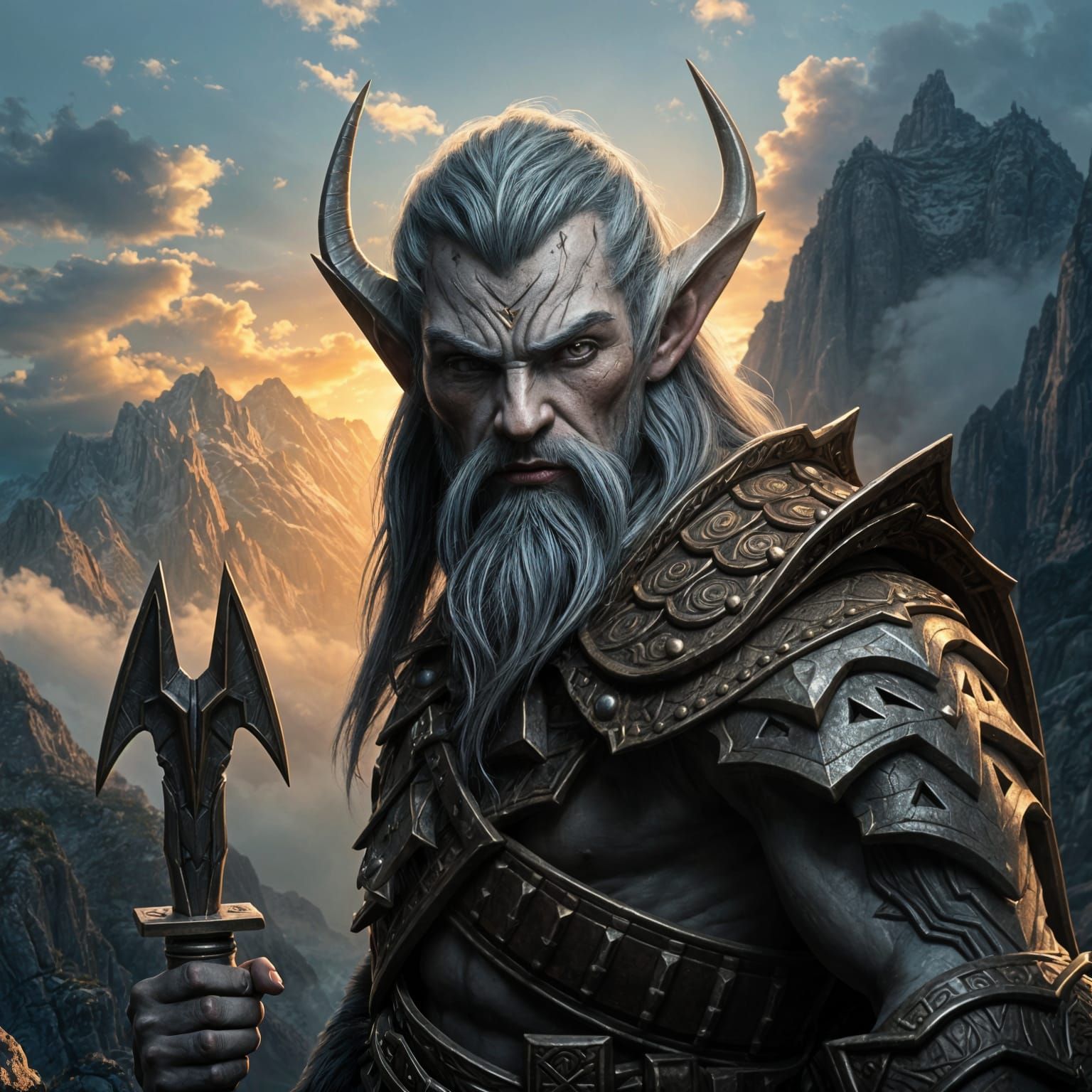 Epic Rock Elf Warrior in Triadic Colors - AI Art