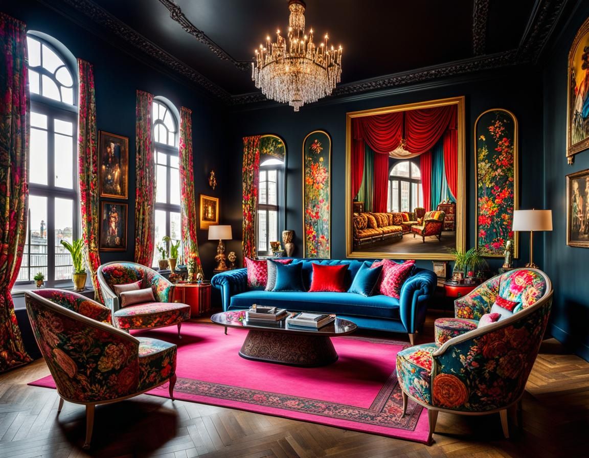 Maximalist style living room - AI Generated Artwork - NightCafe Creator