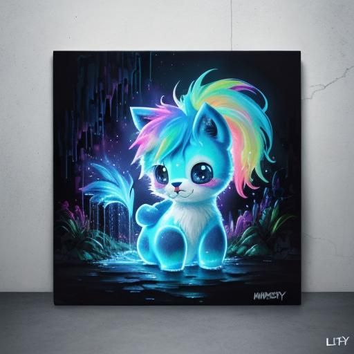 adorable cute chibi baby furry pony with a bioluminescent Waterfall in ...