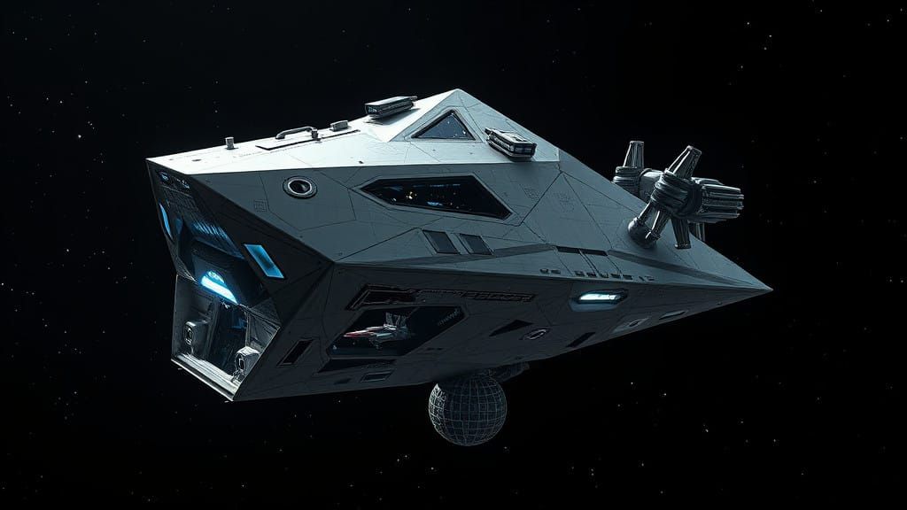 design of a tetrahedron spaceship, featuring observation windows ...