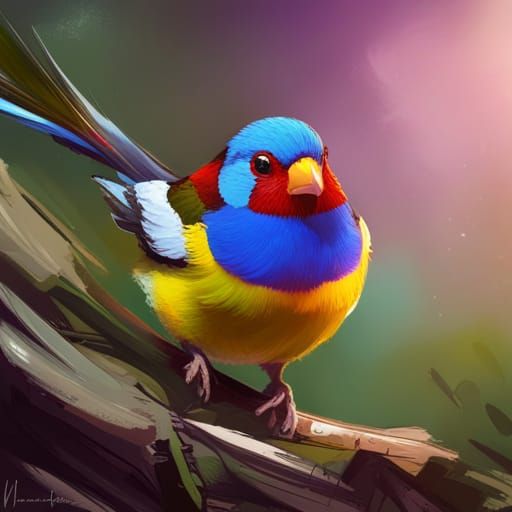 gouldian finch in a tree cute by Ismail Inceoglu and Studio Ghibli, 8 k ...