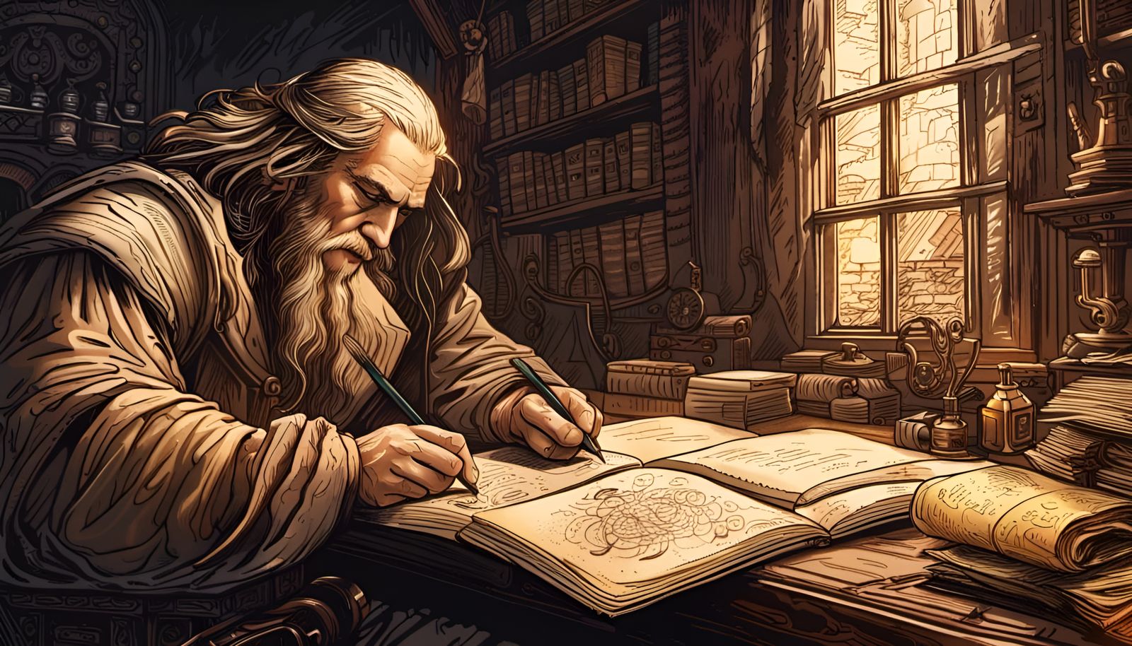 Leonardo da Vinci writing in his journal 2 - AI Generated Artwork ...