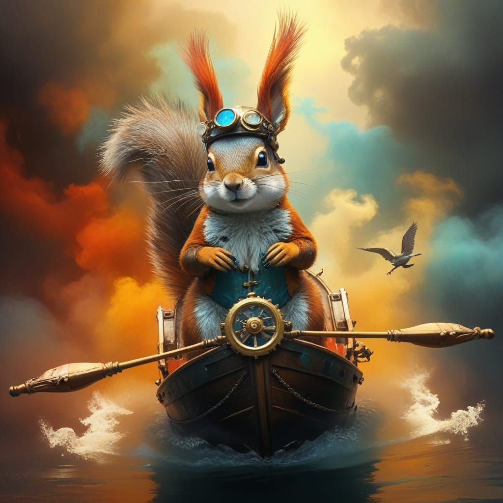 Squirrel Steampunk Series - Boat - Surreal Steampunk Squirre...