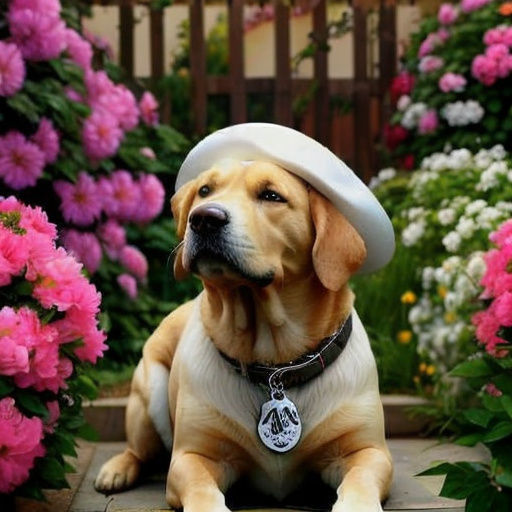 White Labrador Dog Wears Pith Helmet in Vibrant Ga... - AI Art
