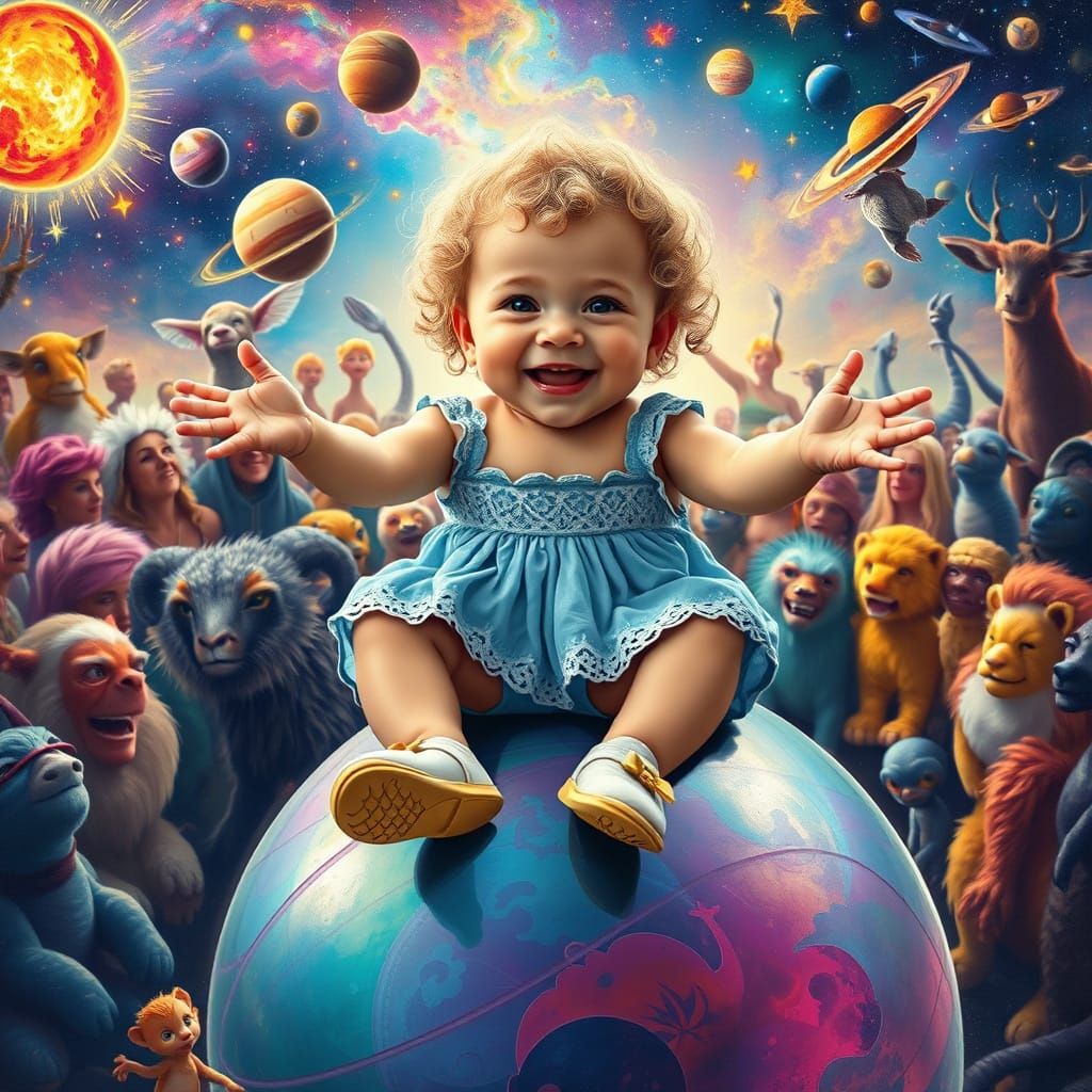 Baby's Cosmic Debut in Vibrant, Interstellar Gathe... - AI Art