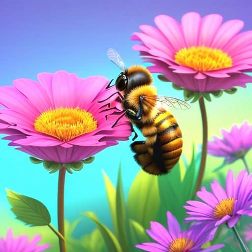 abeja - Colorful Bees in Vibrant Floral Scene, Reimagined ...