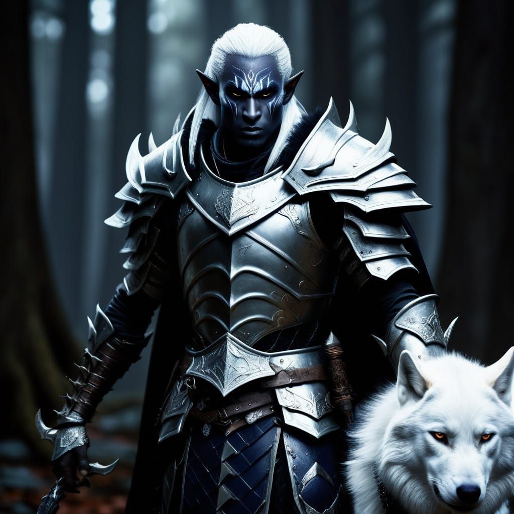 Dark Fantasy Drow Warrior in Majestic Half-Plate A... - AI Art