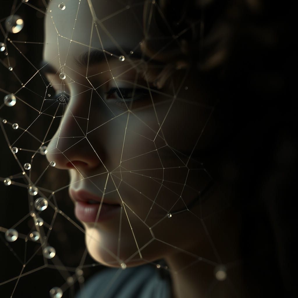 Veiled Reflections - Ethereal Portrait with Nature's Texture...