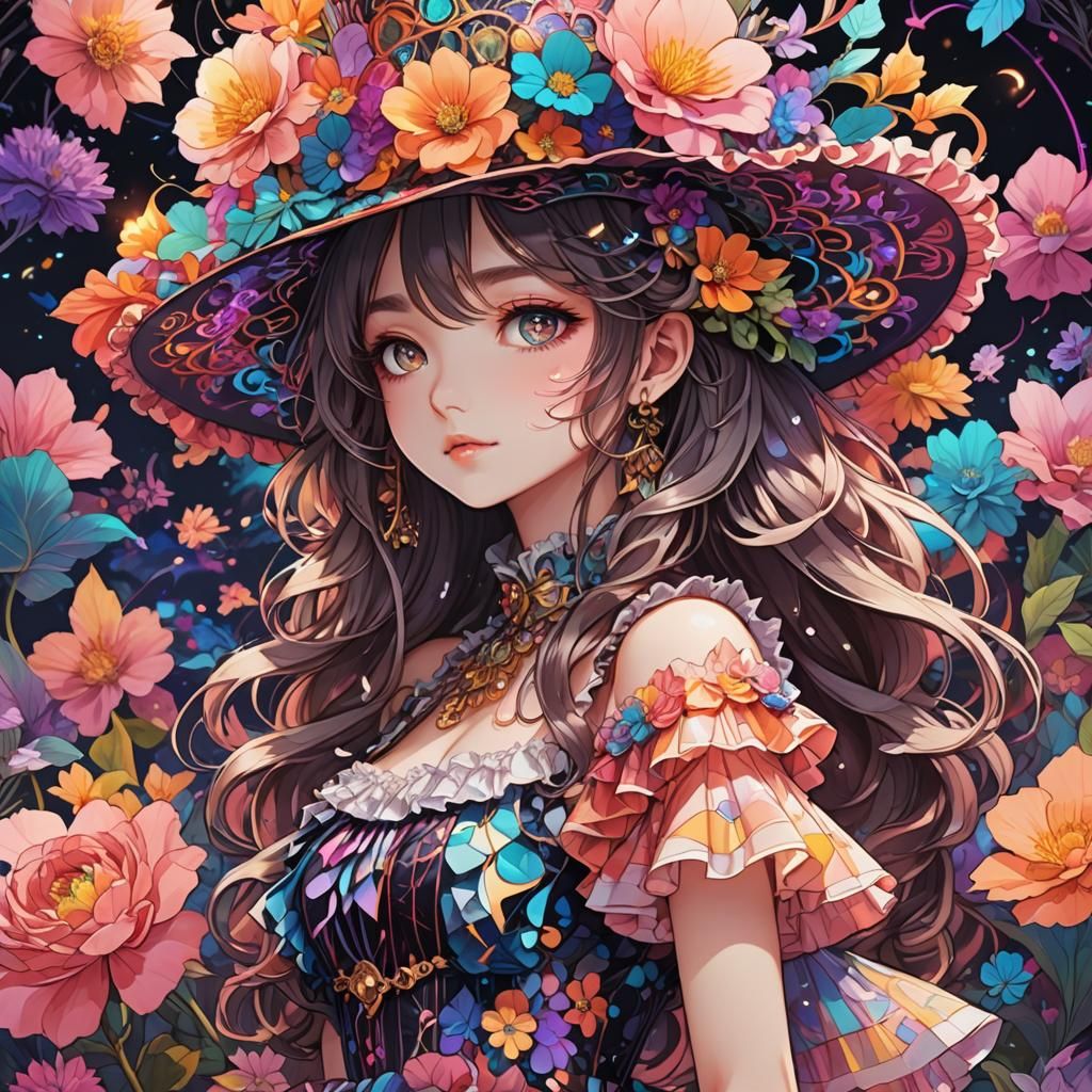 (intricately detailed anime artwork of a cute girl with wavy hair wears ...