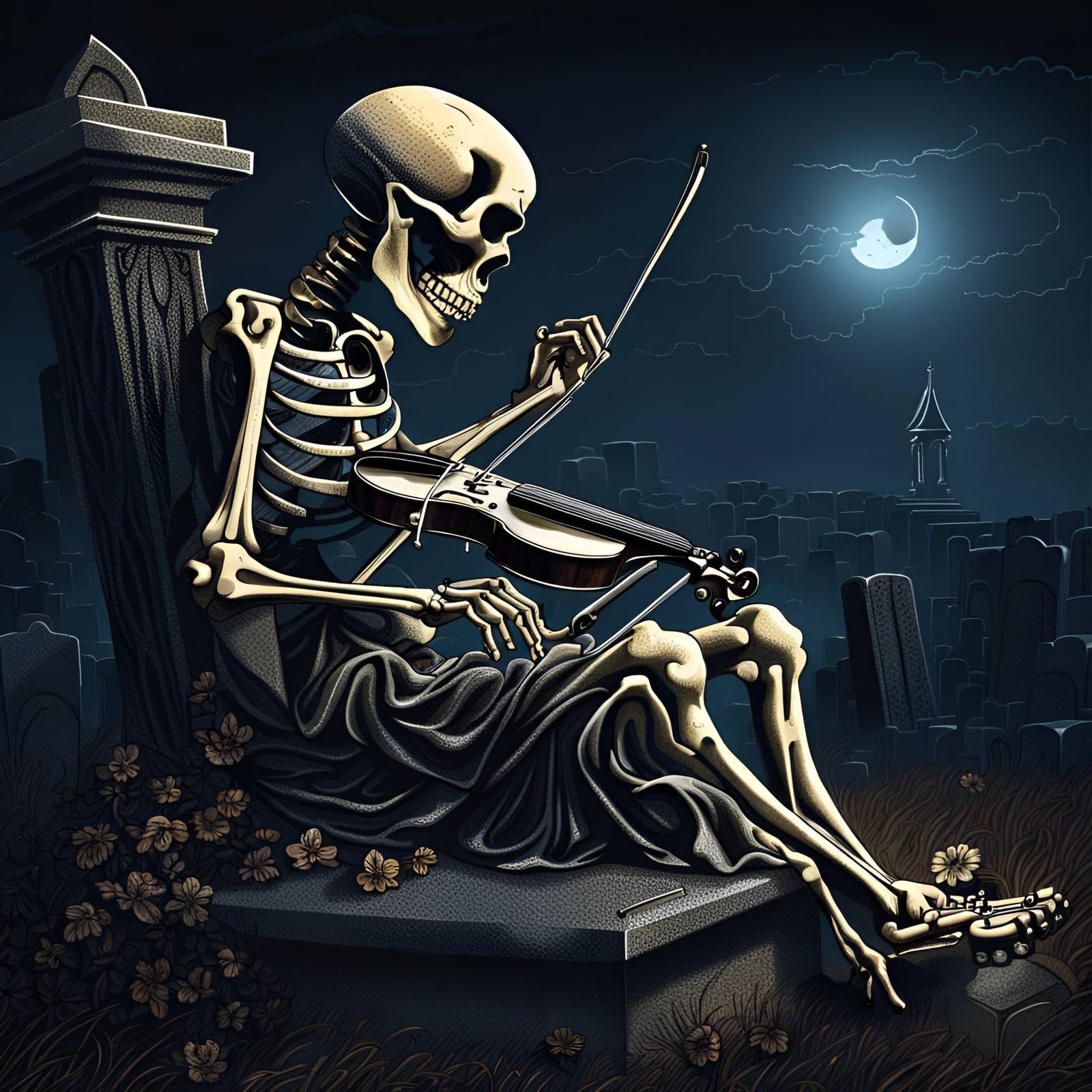 A skeleton play the violin for the dead - AI Generated Artwork ...