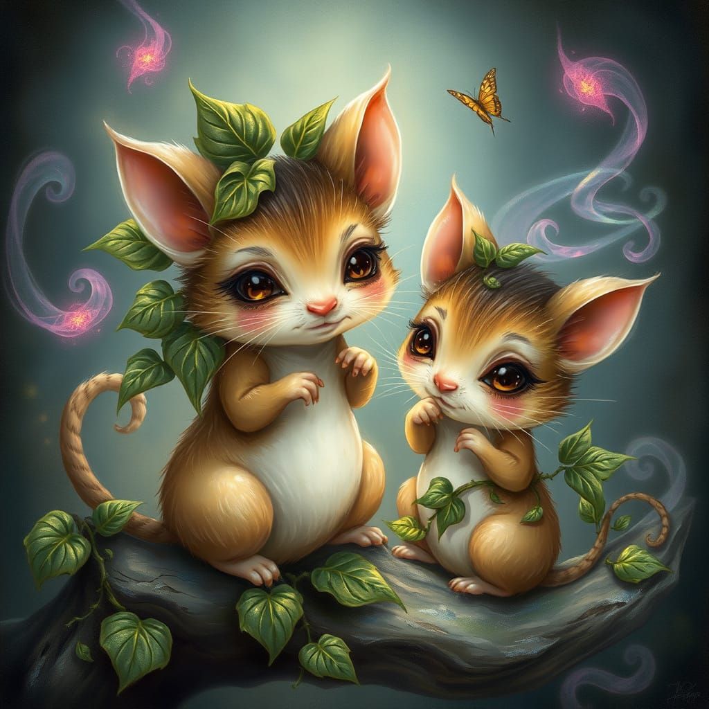 magic, wild fey, chibi neko rodent fey creatures and wisps of arcane ...
